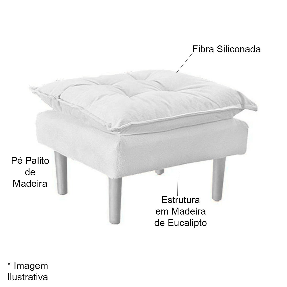 Kit 2 Puffs Decorativos Quadrado com Pés Palito Heloíse - Veludo Bege