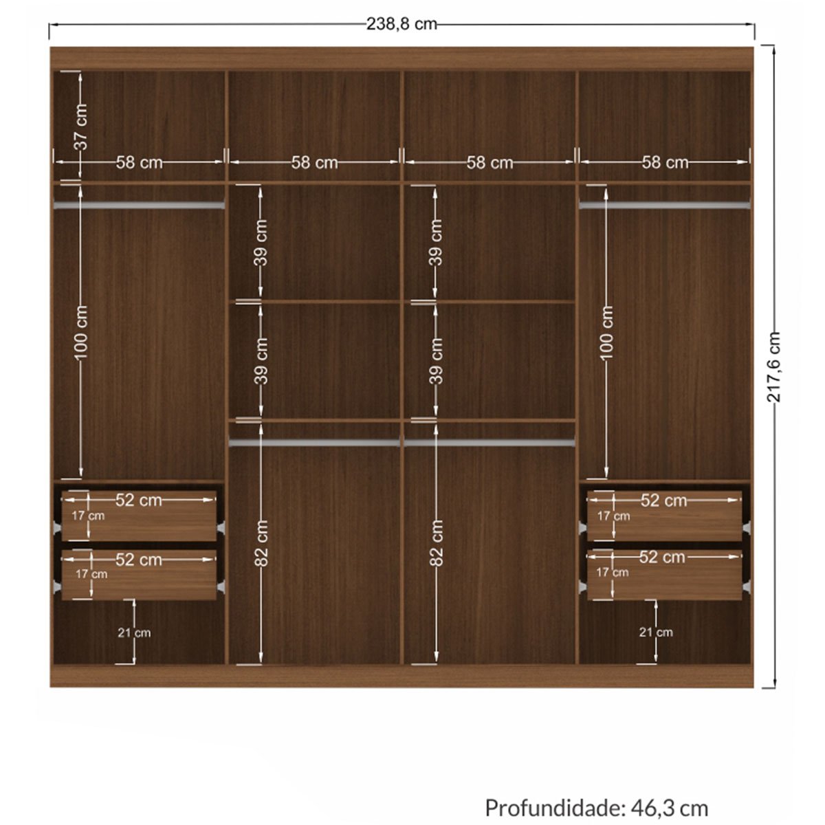 Guarda-Roupa 8 Portas e 4 Gavetas Internas Havana - Jatobá/Areia