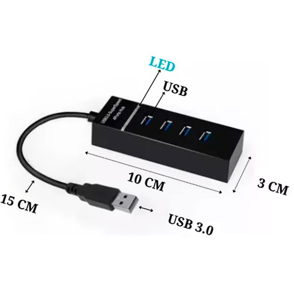 Kit 2 Hubs Usb 3.0 Extensor 4 Portas Led Indicador High Speed Hd