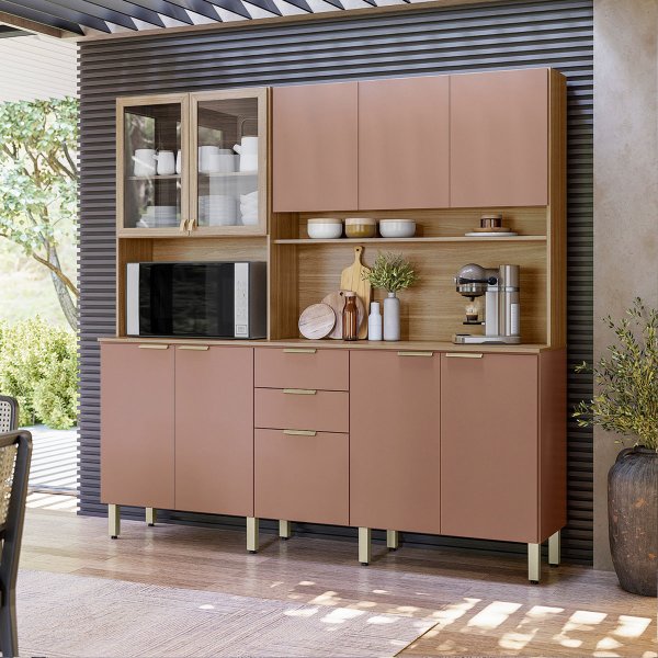 Kit Cozinha Compacta 10 Portas 2 Gavetas Ruby - Amêndola/Marsala
