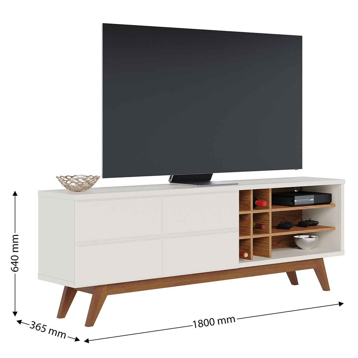 Rack Bancada 2 Portas Adega 6 Garrafas TV até 70" Polegadas Noruega - Off White Matte / Freijó