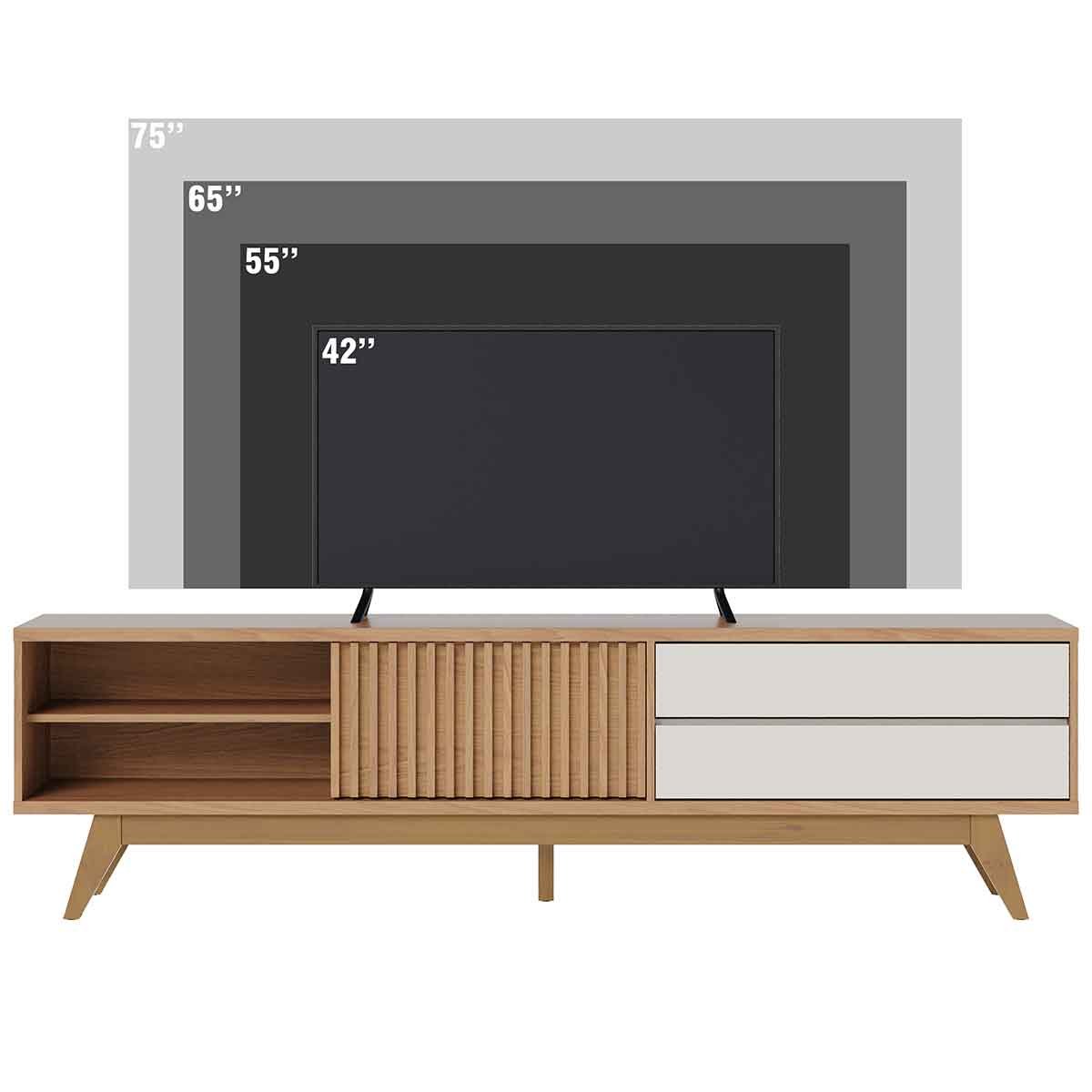 Rack Bancada 2 Gavetas MDP TV até 75" Polegadas Verona - Freijó / Off White Matte