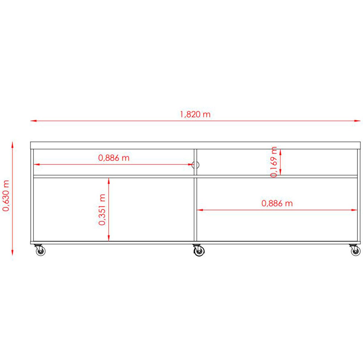 Rack Bancada Foz 2 Portas Rodízios TV até 75 Polegadas - Cumaru