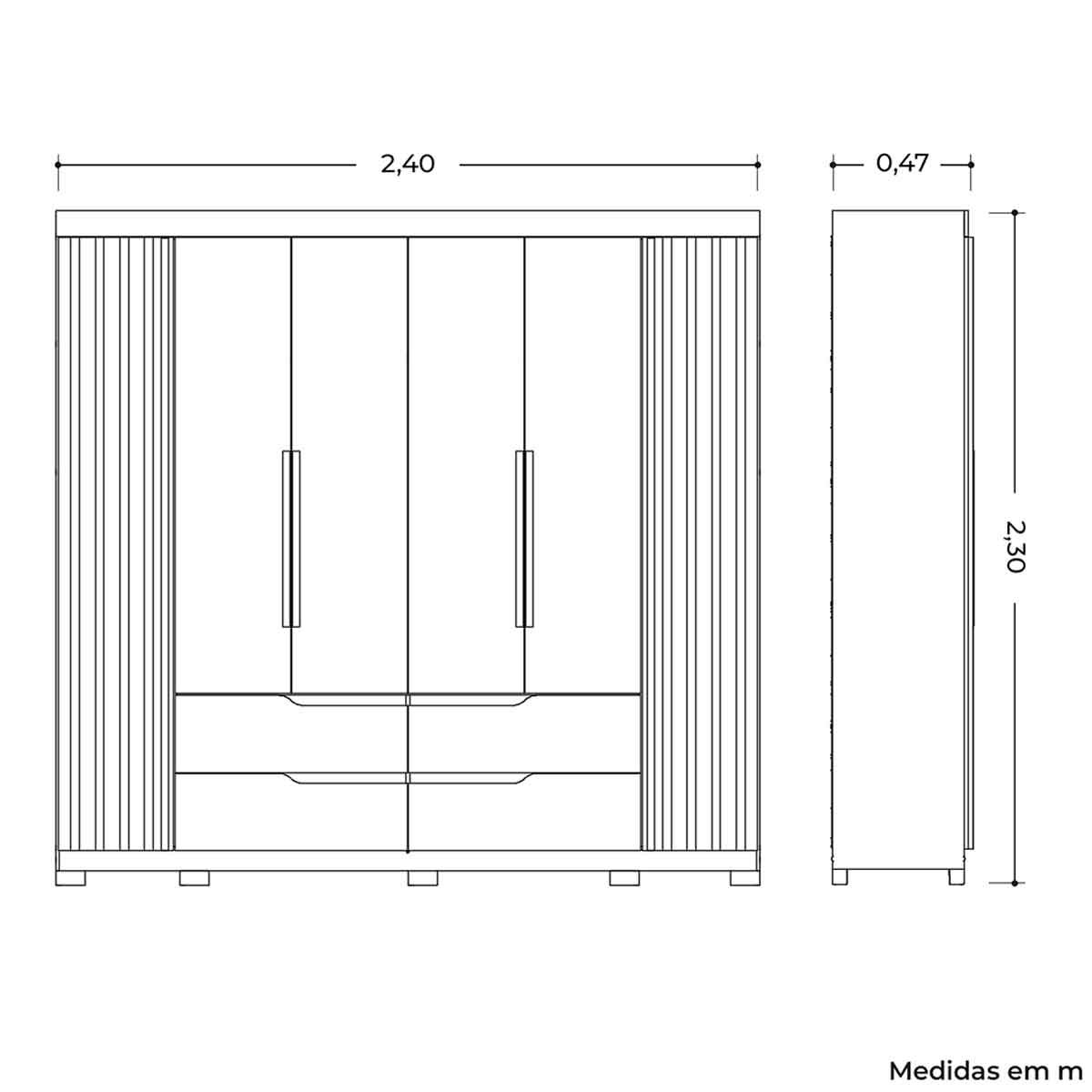 Guarda-Roupa Casal 6 Portas 4 Gavetas com Espelho Dobby - Freijó/Titanium
