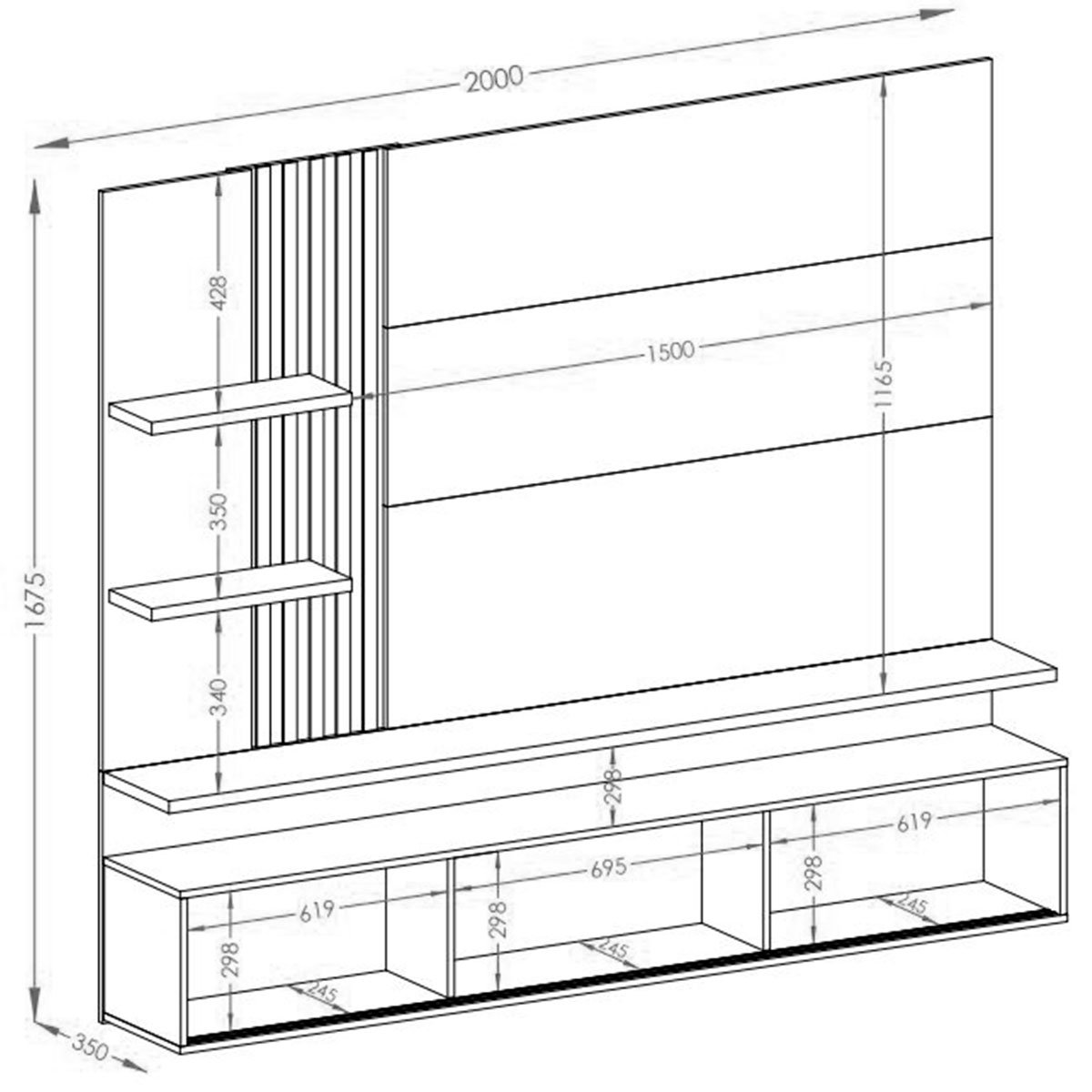 Painel Suspenso para Tv 65 Polegadas com 3 Portas Atenis - Calacata/Off White