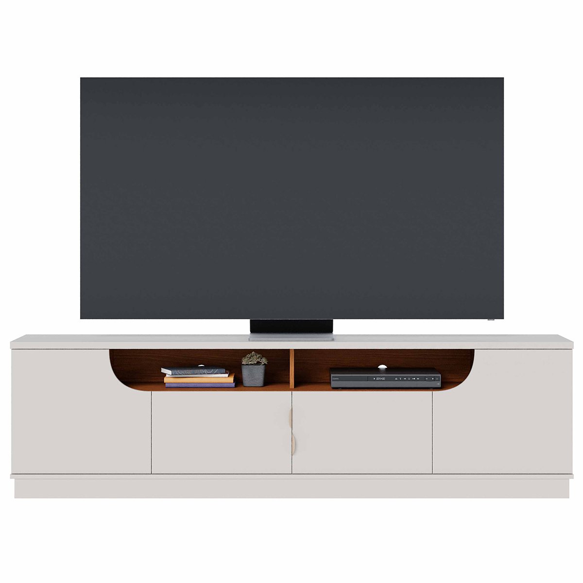 Rack Bancada 4 Portas de Giro TV até 75" Polegadas Satriani - Off White/Freijó