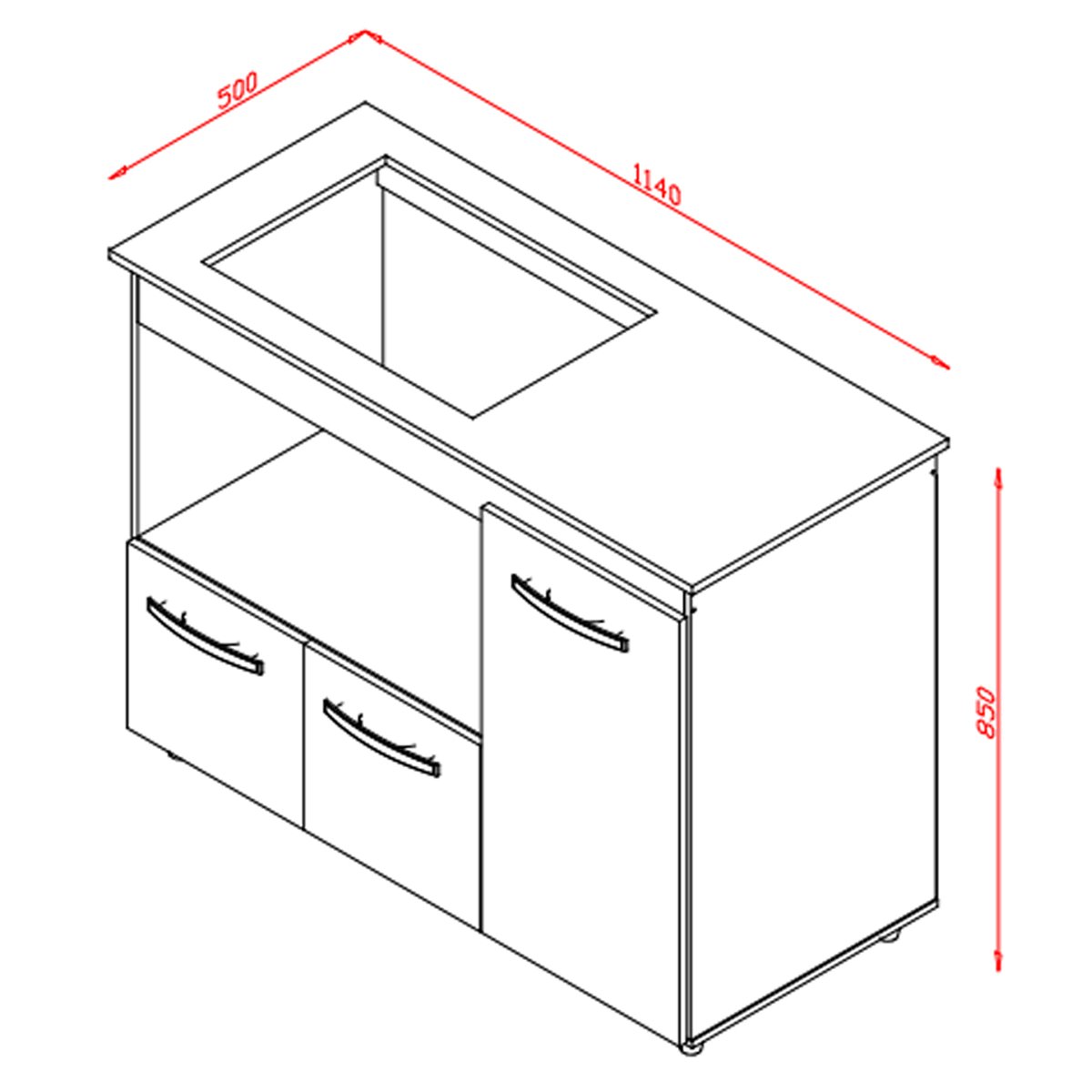 Balcão Cooktop 3 Portas MDP Dobradiças Metálicas Pés Anita - Branco